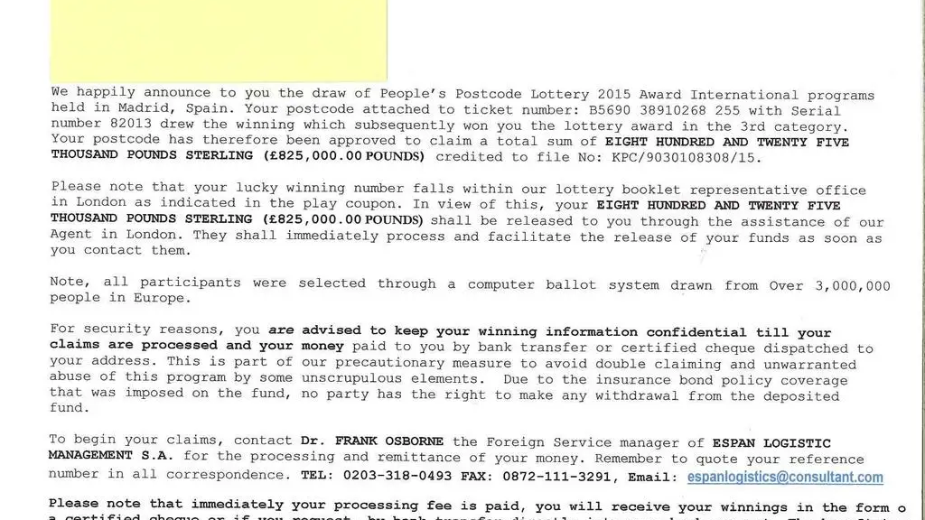 Postcode Lottery Scam Alert - Folkestone and Hythe Liberal Democrats